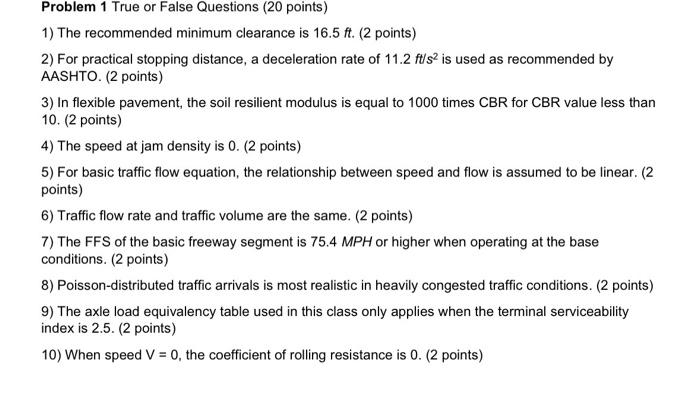 Solved Problem 1 True or False Questions (20 points) 1) The | Chegg.com
