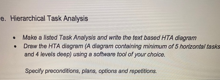 Solved e. Hierarchical Task Analysis . O Make a listed Task | Chegg.com