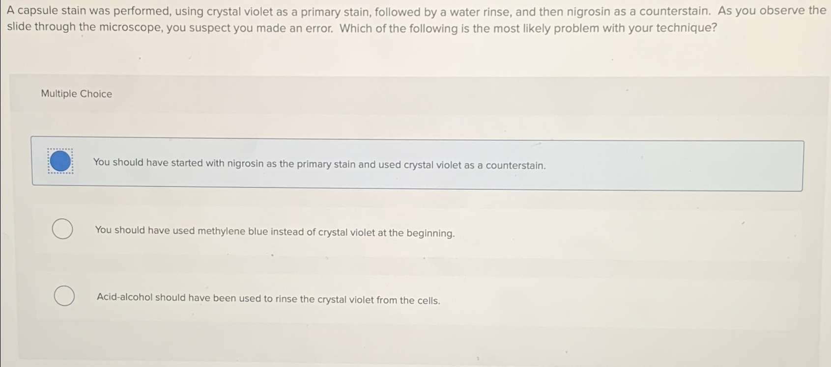Solved A capsule stain was performed, using crystal violet | Chegg.com