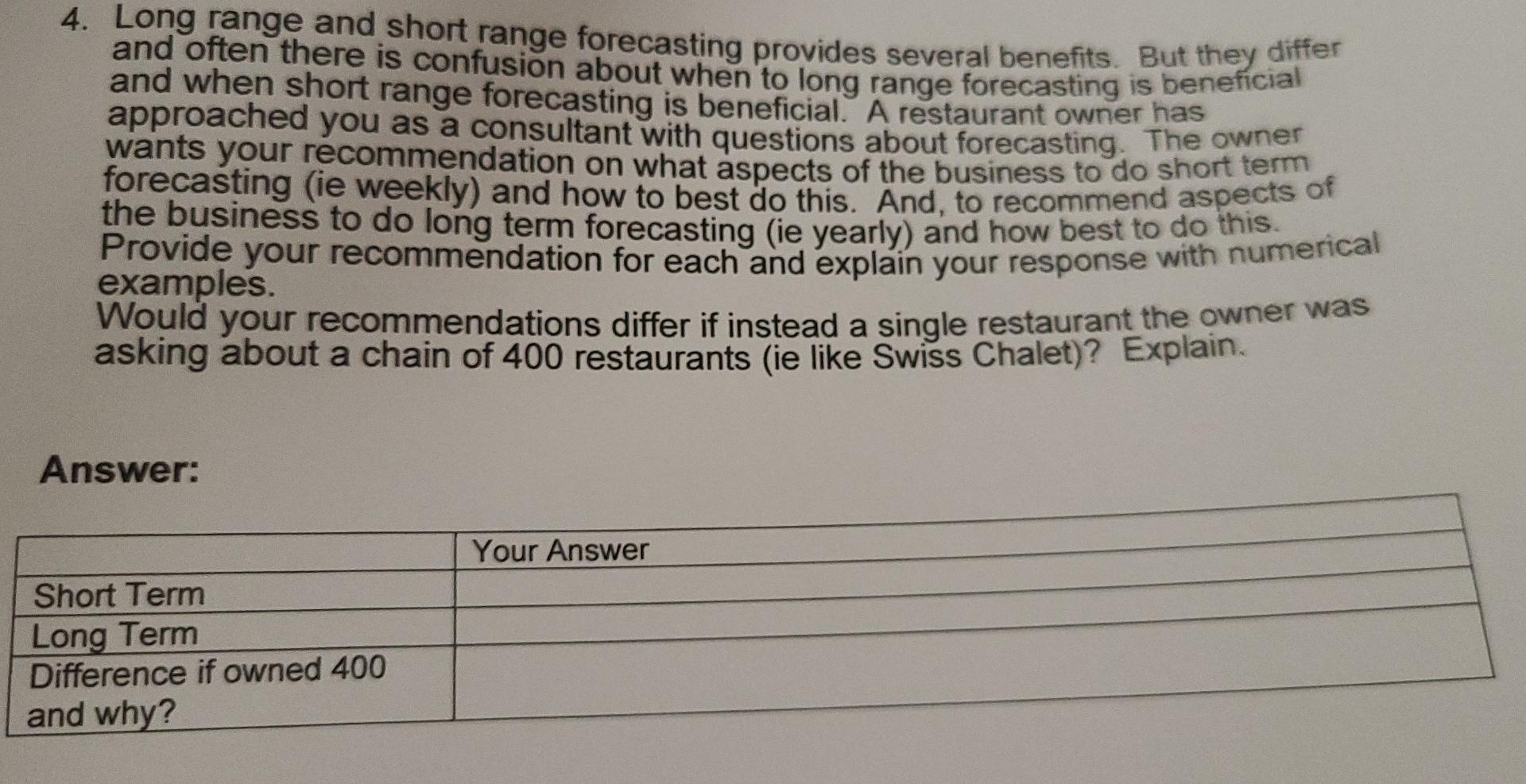 Solved 4 Long Range And Short Range Forecasting Provides