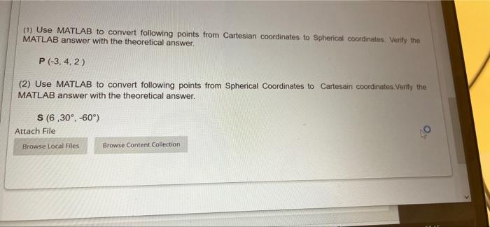 Solved (1) Use MATLAB to convert following points from | Chegg.com