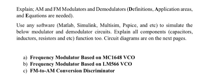 Explain; AM and FM Modulators and Demodulators | Chegg.com
