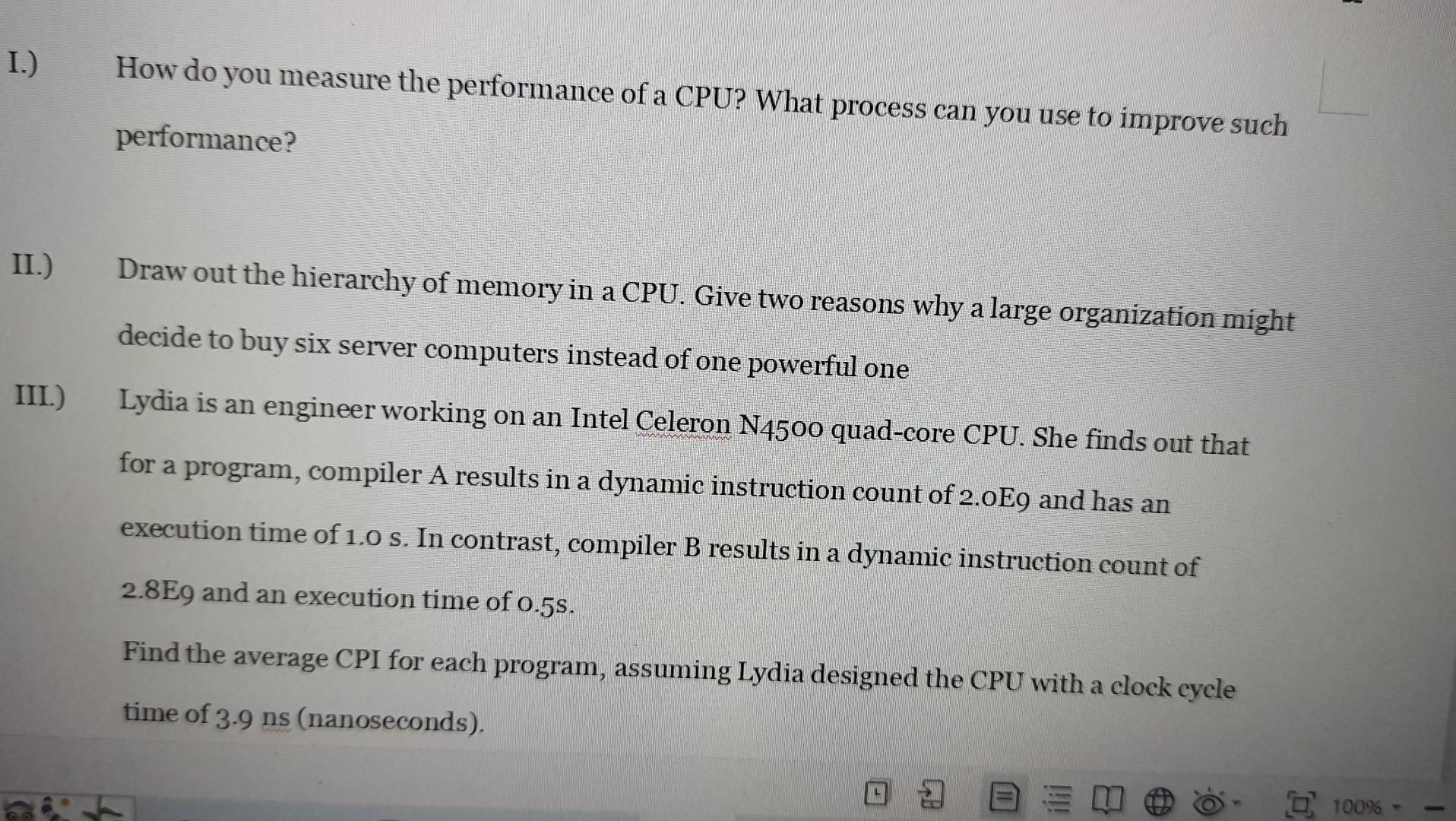 Solved How do you measure the performance of a CPU? What | Chegg.com