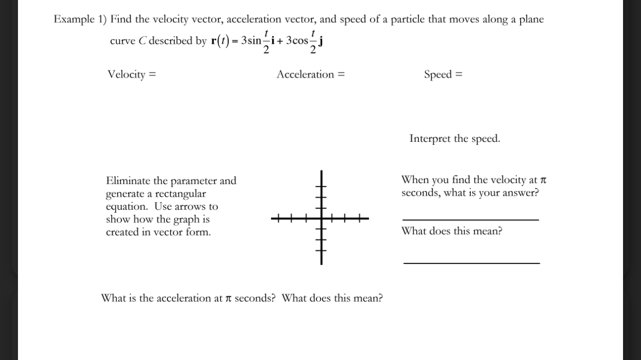 Solved Example 1) ﻿Find the velocity vector, acceleration | Chegg.com