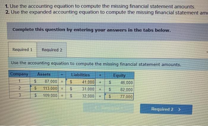 Solved 1. Use the accounting equation to compute the missing | Chegg.com