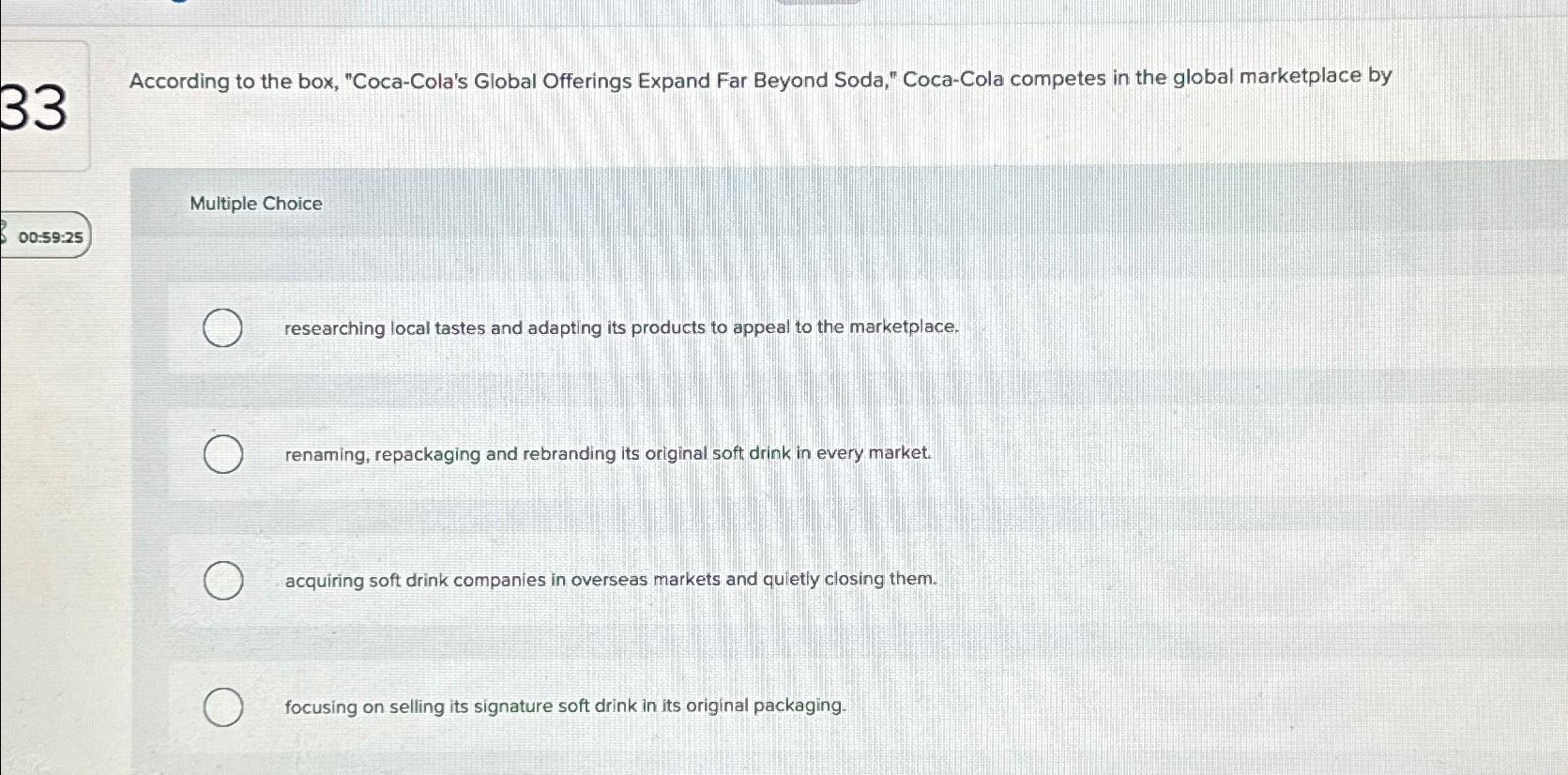 Solved According to the box, "Coca-Cola's Global Offerings | Chegg.com
