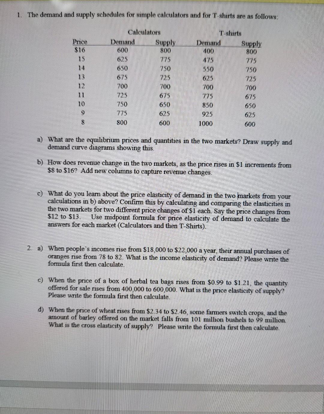 Solved 1. The demand and supply schedules for simple | Chegg.com