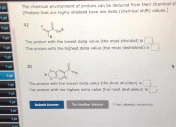 Solved The chemical environment of protons can be deduced | Chegg.com