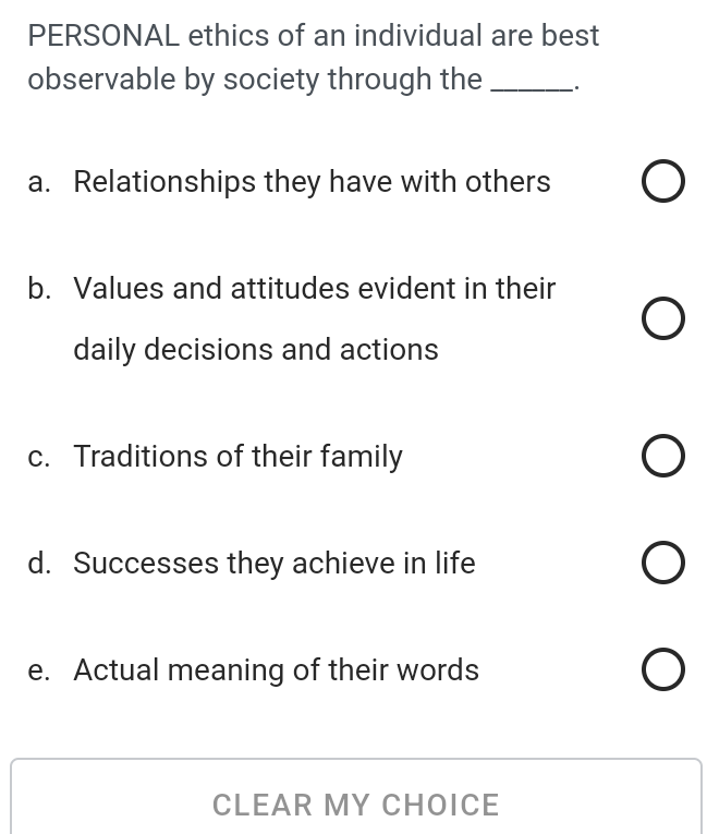 Solved PERSONAL ethics of an individual are best observable | Chegg.com