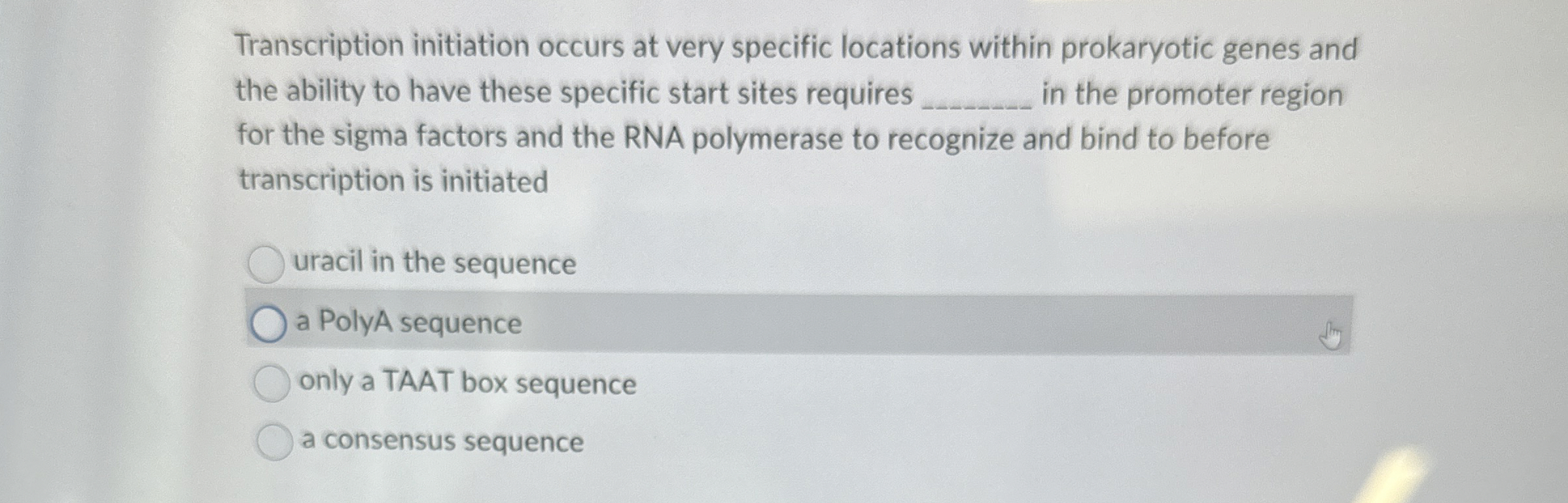 Solved Transcription initiation occurs at very specific | Chegg.com