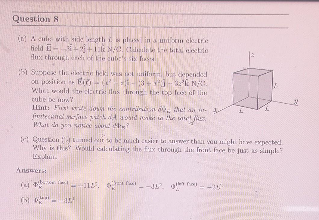 Solved (a) A cube with side length L is placed in a uniform | Chegg.com