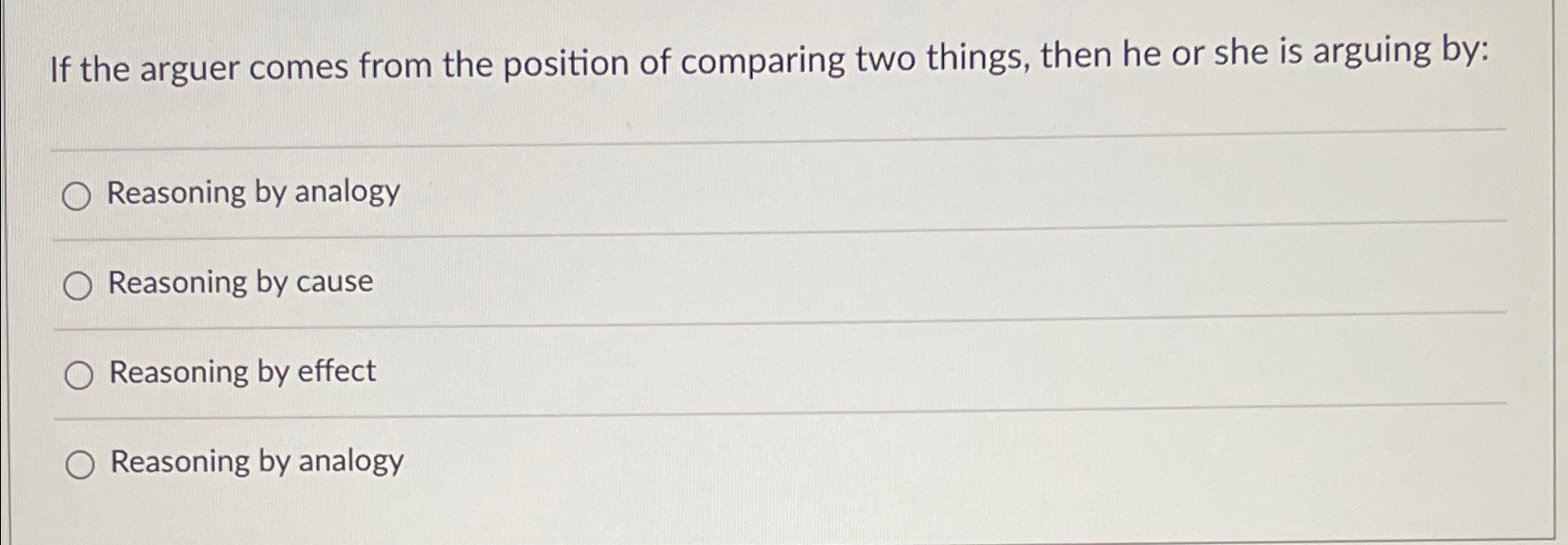 Solved If the arguer comes from the position of comparing | Chegg.com