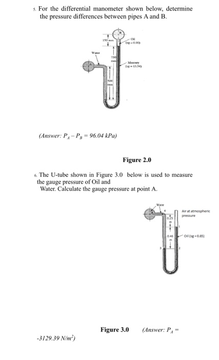 Solved s. For the differential manometer shown below, | Chegg.com