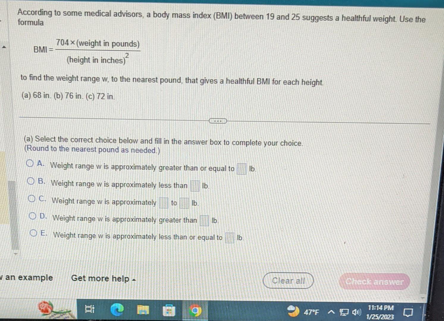 Solved According to some medical advisors, a body mass index | Chegg.com