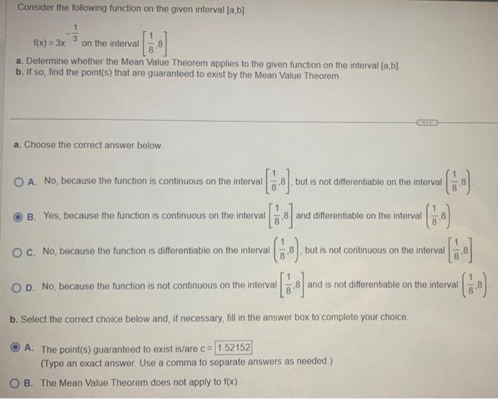 Solved Consider the following function on the given interval | Chegg.com