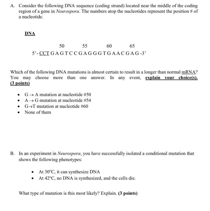 Solved A Consider The Following Dna Sequence Coding 4768