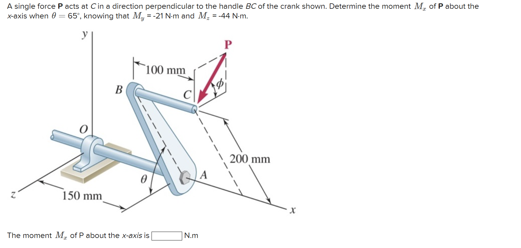 Solved A single force P ﻿acts at C in ﻿a direction | Chegg.com