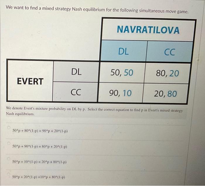 Solved We want to find a mixed strategy Nash equilibrium for | Chegg.com