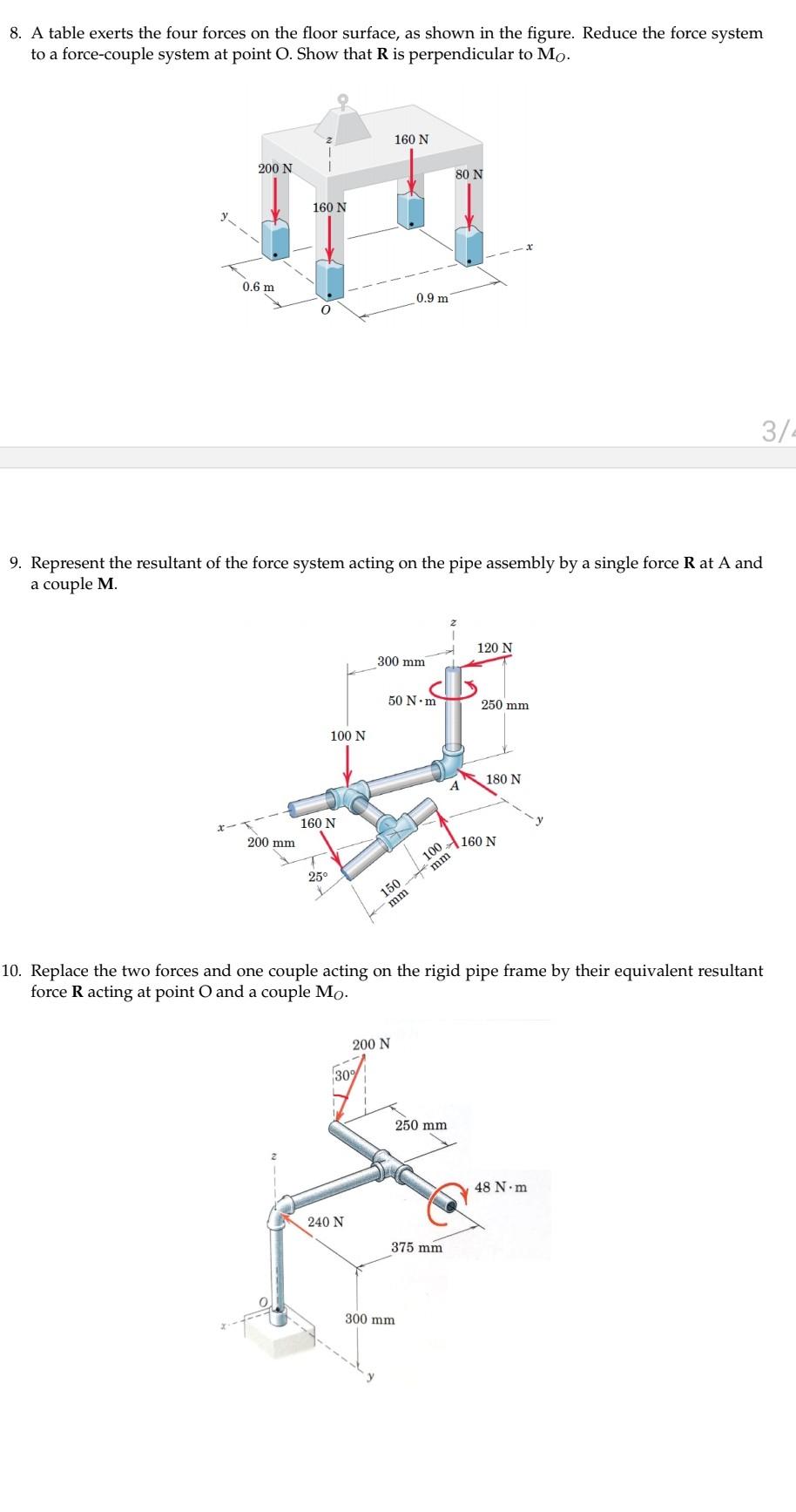 Solved 8. A table exerts the four forces on the floor | Chegg.com