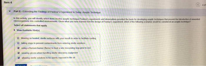 Part E - Extending the findings of Pasteur's | Chegg.com
