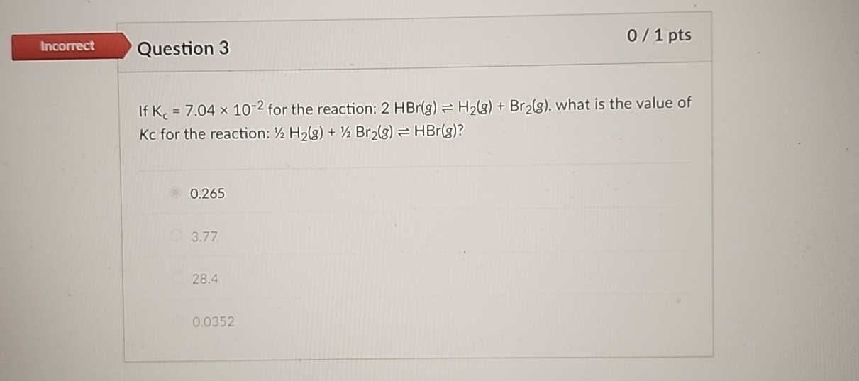 Solved Question 3If Kc=7.04×10-2 ﻿for the reaction: | Chegg.com