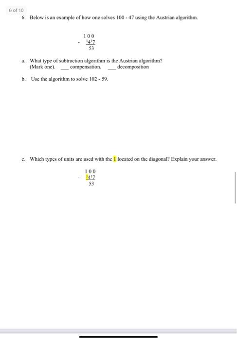 Solved 6 of 10 6. Below is an example of how one solves 100 | Chegg.com