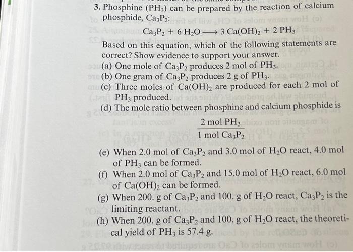 Solved 3. Phosphine (PH3) can be prepared by the reaction of | Chegg.com