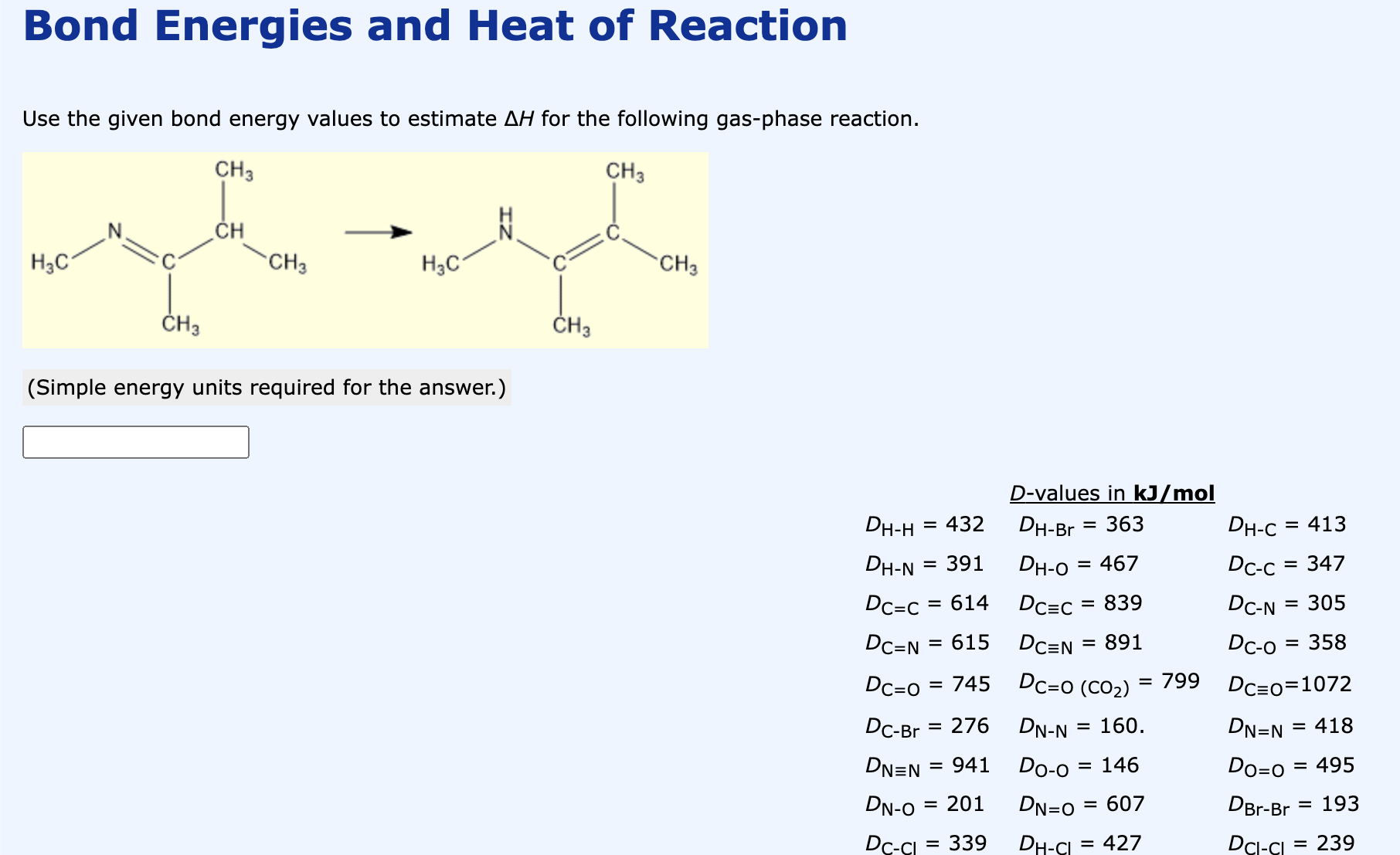 Solved Bond Energies and Heat of ReactionUse the given bond | Chegg.com