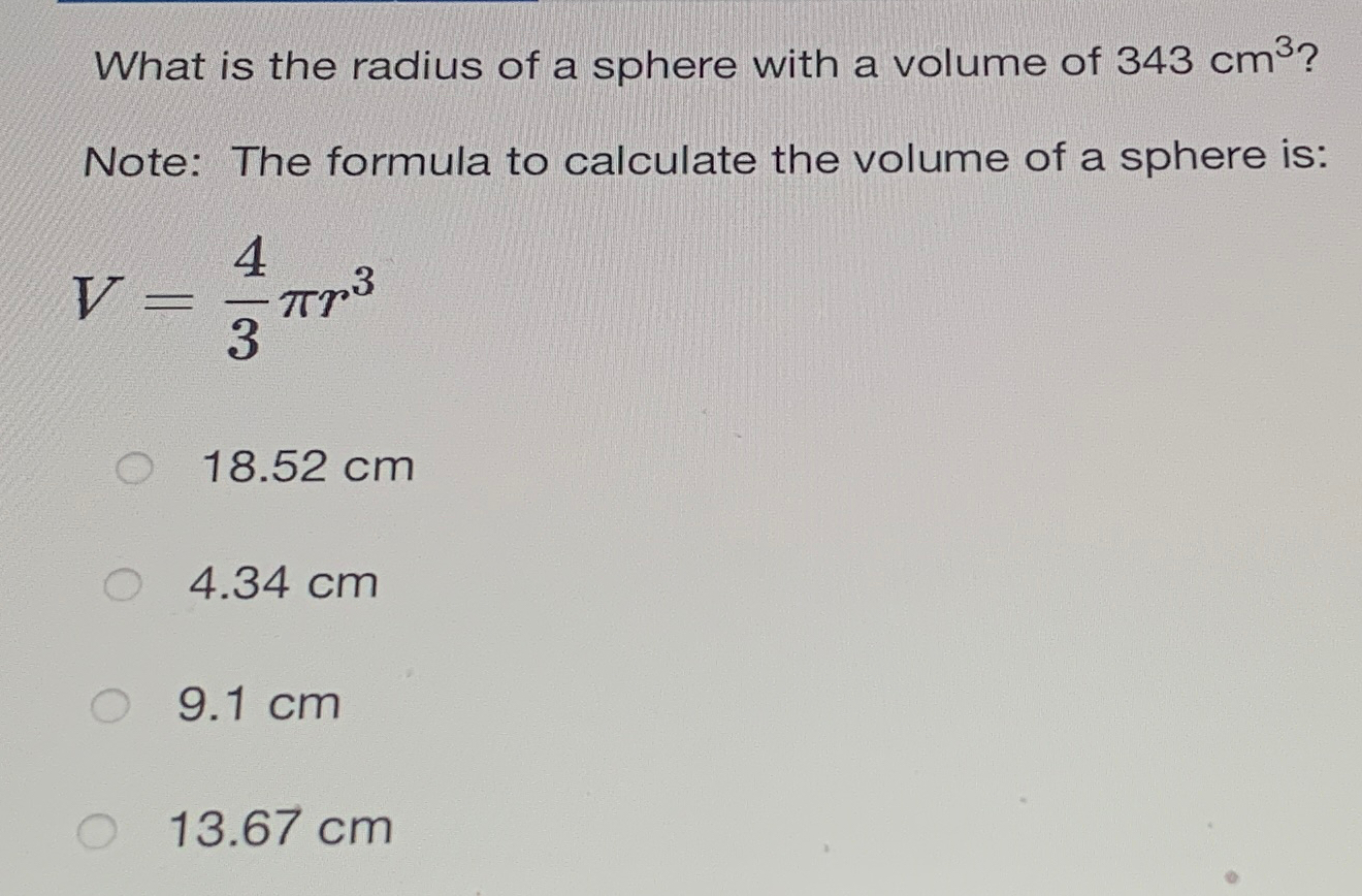 Solved What is the radius of a sphere with a volume of | Chegg.com