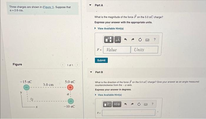 Solved Three charges are shown in (Egure 1). Suppose that | Chegg.com