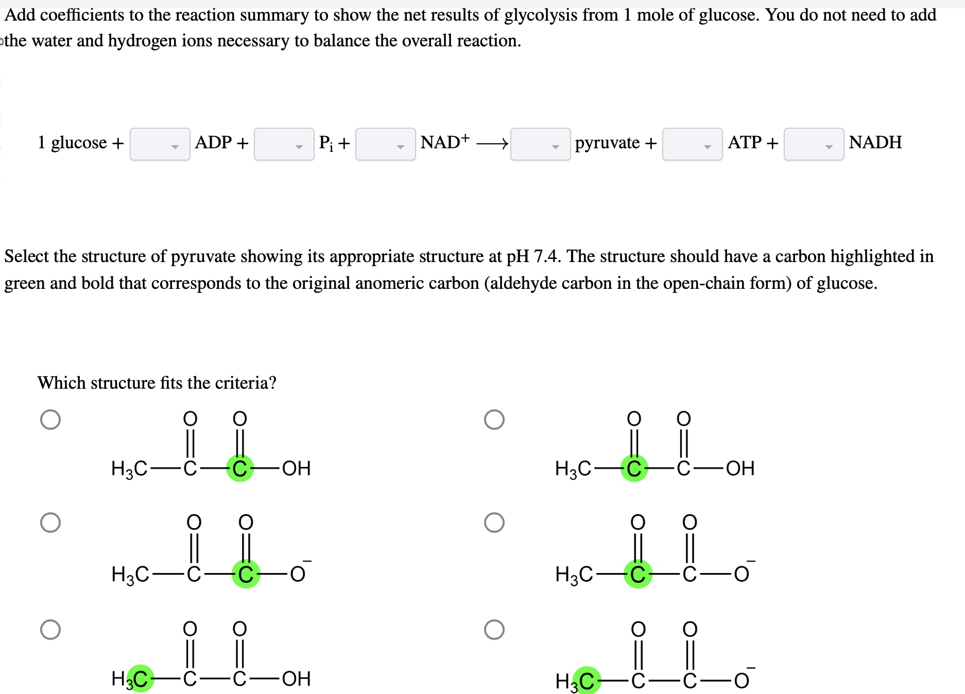 Solved Select the structure of pyruvate showing its | Chegg.com