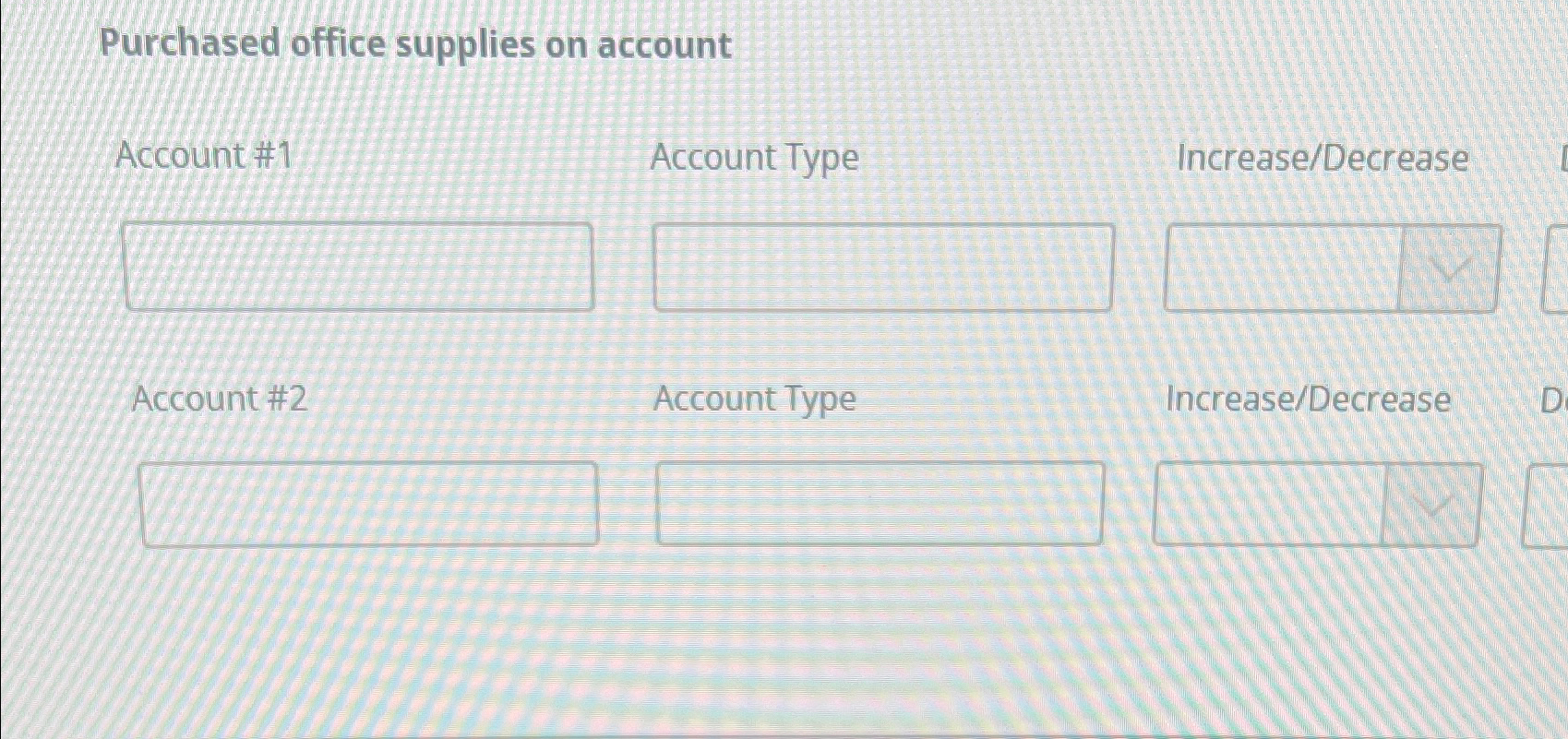 Solved Purchased office supplies on accountAccount #1Account | Chegg.com