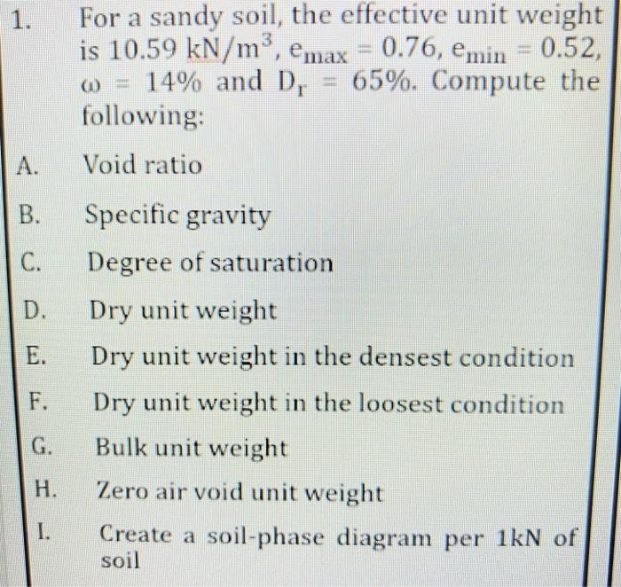 Solved חן For a sandy soil, the effective unit weight is | Chegg.com