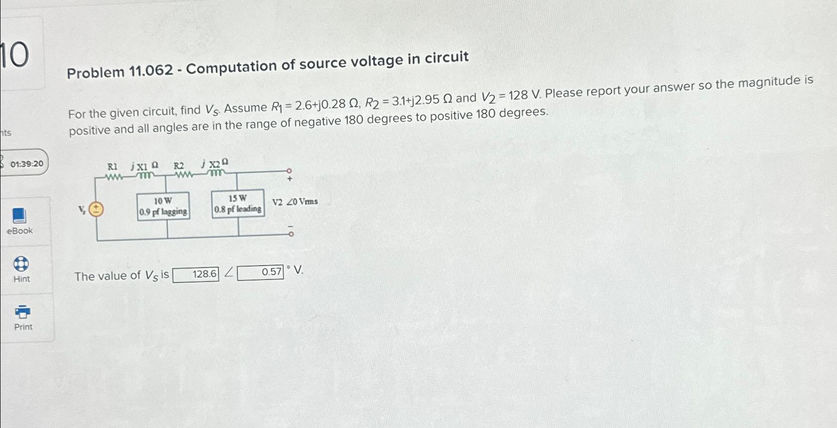 Solved Problem 11.062 - ﻿Computation of source voltage in | Chegg.com