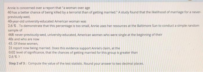 Solved Annie is concerned over a report that "a woman over | Chegg.com