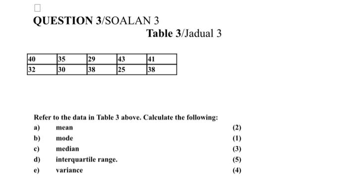 Solved QUESTION 3/SOALAN 3 Table 3/Jadual 3 Refer to the | Chegg.com