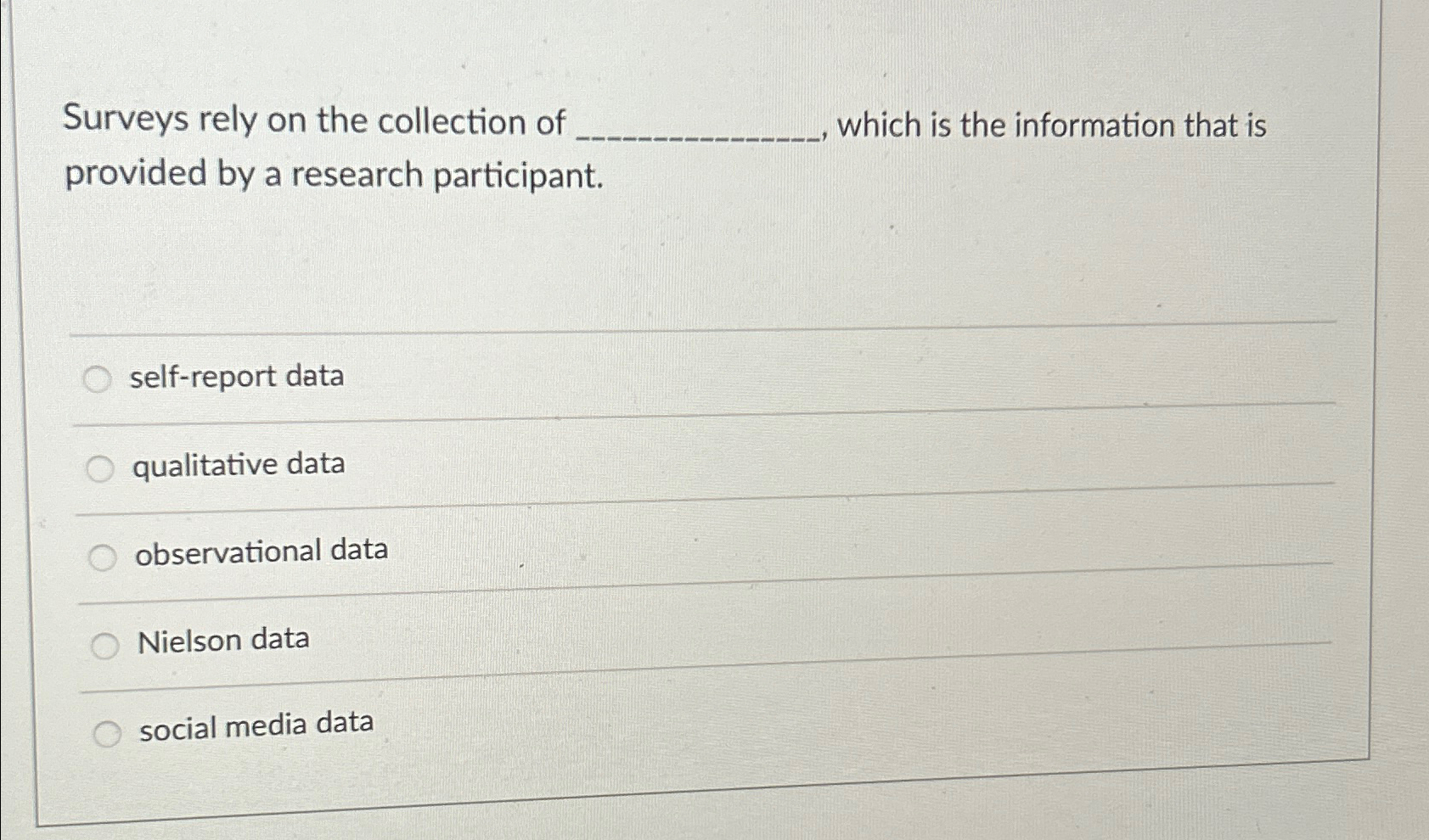 Solved Surveys rely on the collection ________, ﻿of which is | Chegg.com