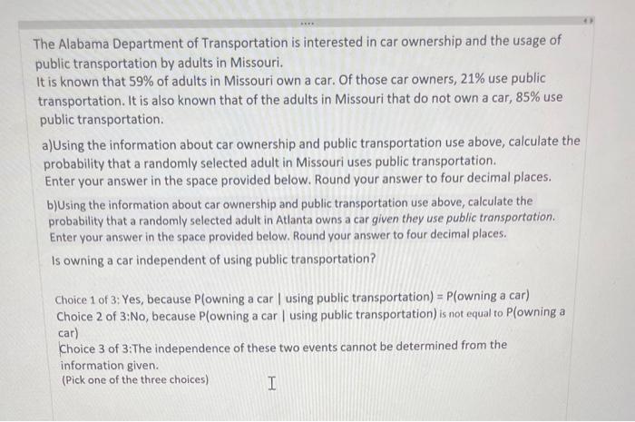 Solved The Alabama Department of Transportation is | Chegg.com