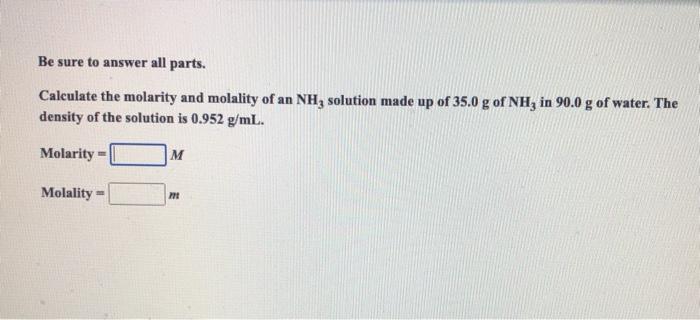 Solved Be sure to answer all parts. Calculate the molarity | Chegg.com