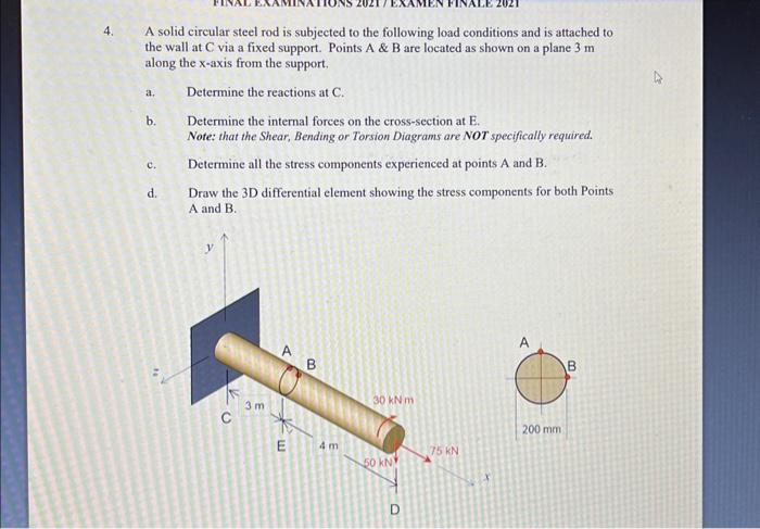 Solved 4. A solid circular steel rod is subjected to the | Chegg.com