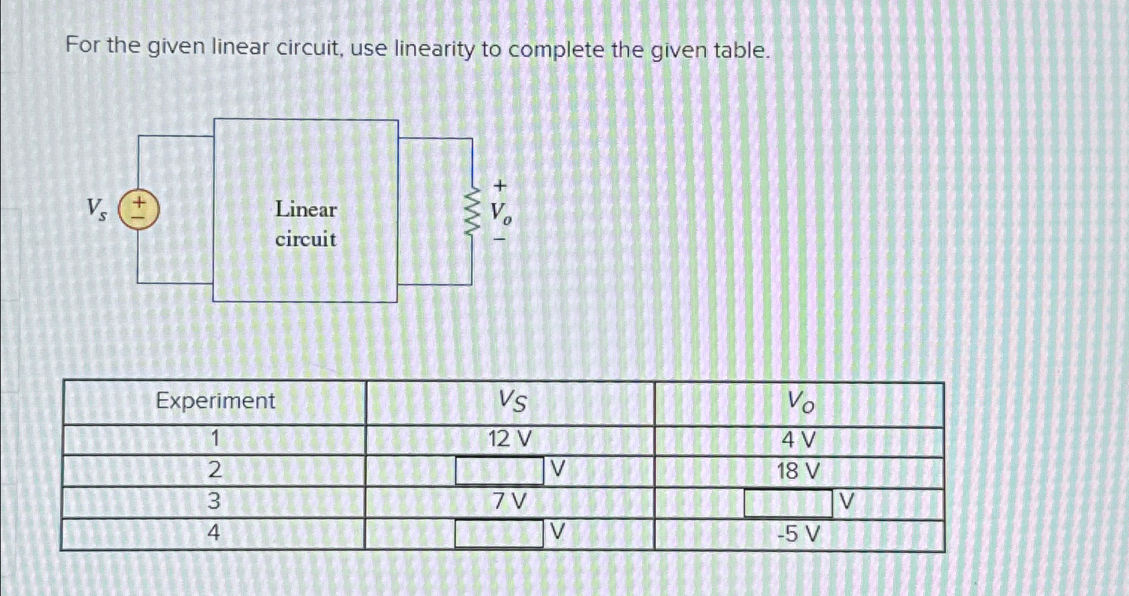Solved For the given linear circuit, use linearity to | Chegg.com