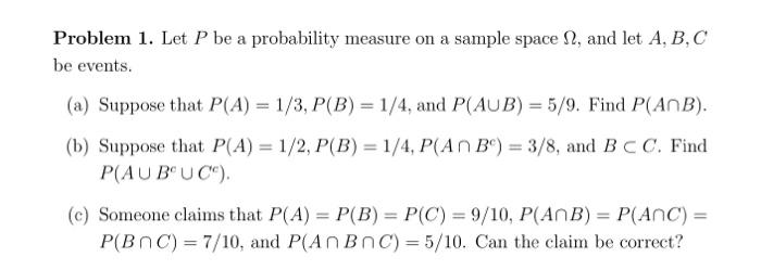 Solved Problem 1. Let P be a probability measure on a sample | Chegg.com