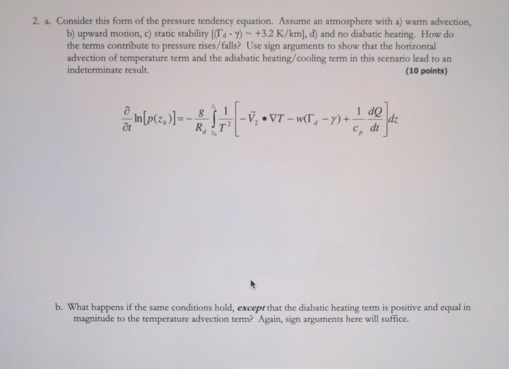 2. a. Consider this form of the pressure tendency | Chegg.com