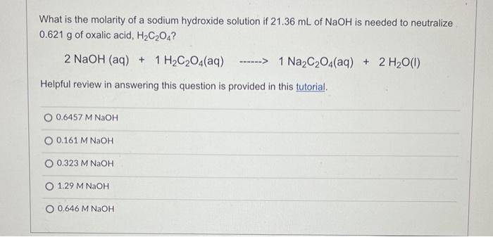Solved What is the molarity of a sodium hydroxide solution | Chegg.com