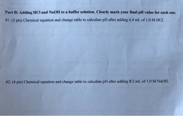 Solved Part B: Adding HCl and NaOH to a buffer solution. | Chegg.com