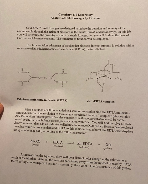 Chemistry 110 Laboratory Analysis of Cold Lozenges by | Chegg.com
