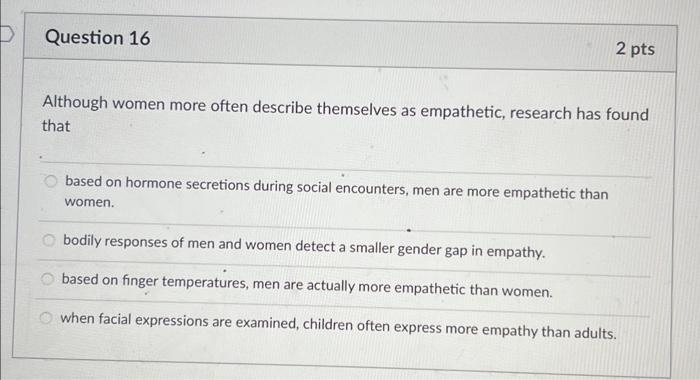 Solved Although women more often describe themselves as | Chegg.com