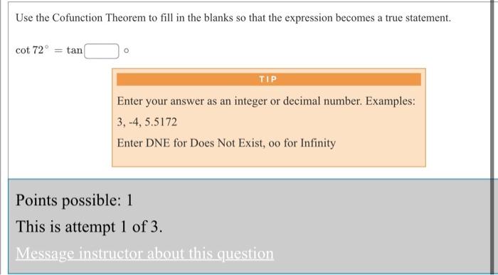 Solved Use the Cofunction Theorem to fill in the blanks so | Chegg.com