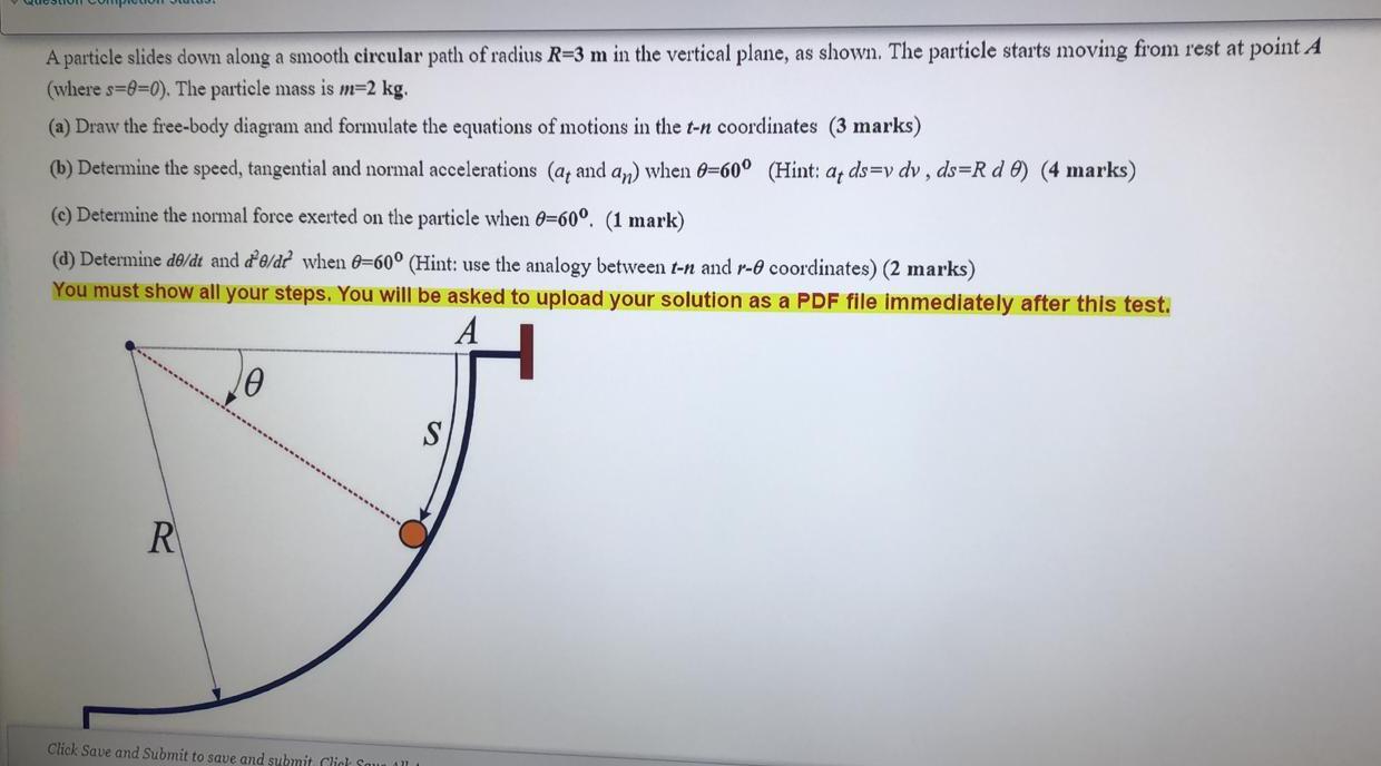 Solved A particle slides down along a smooth circular path | Chegg.com
