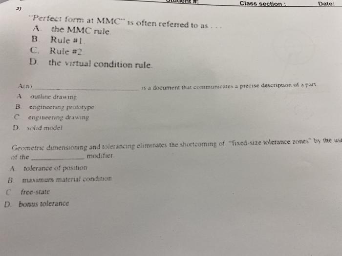Solved Class section : Date: 2) "Perfect form at MMC often | Chegg.com
